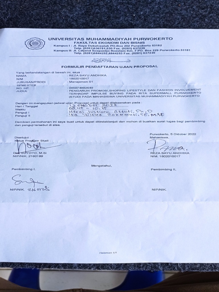 FORMULIR PENDAFTARAN SEMPRO REZA - Reza Bayu Andhika | PDF