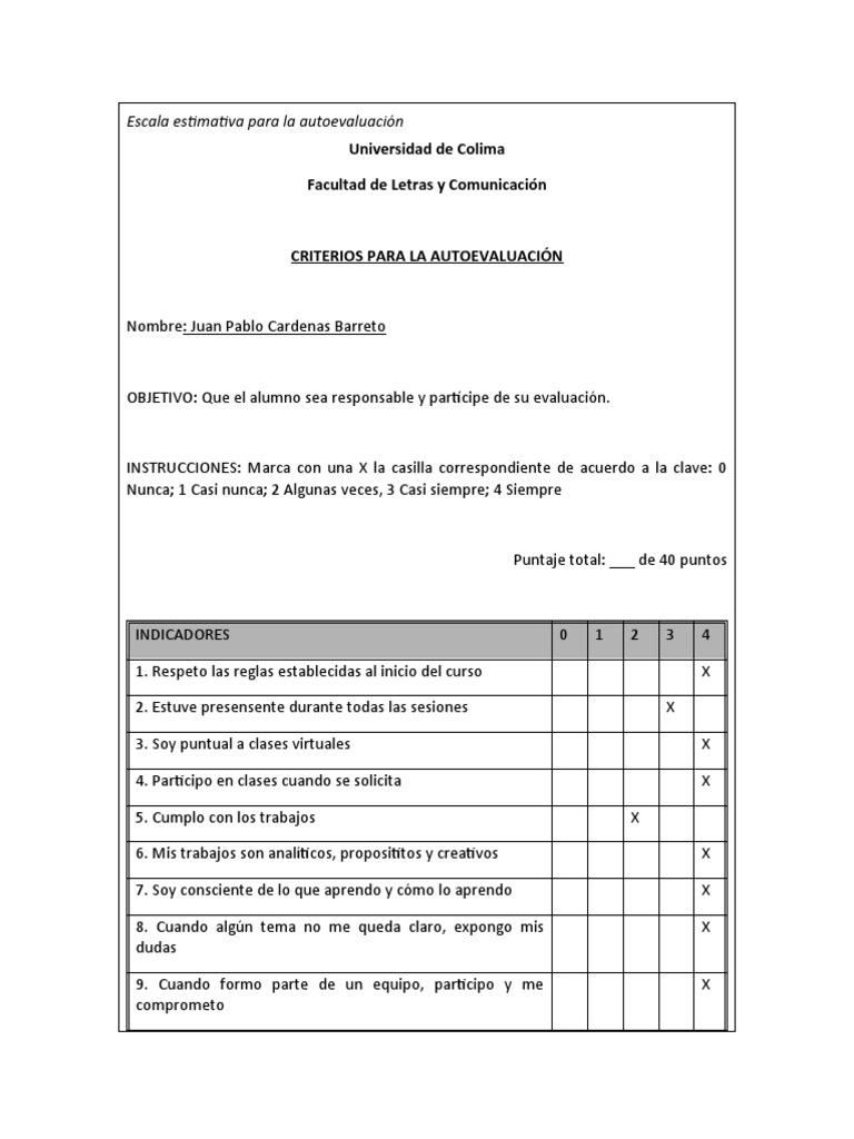 Autoevaluación del Estudiante Universitario | PDF | Crecimiento ...
