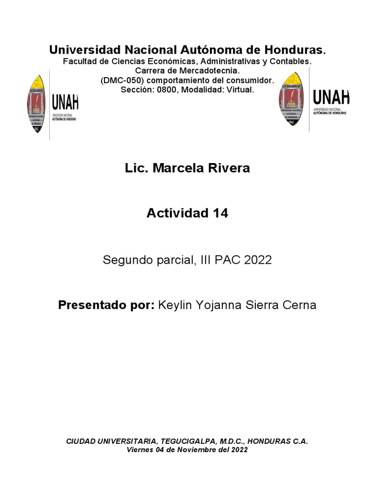 Lic. Marcela Rivera Actividad 14: Universidad Nacional Autónoma de Honduras | PDF | Negocios ...