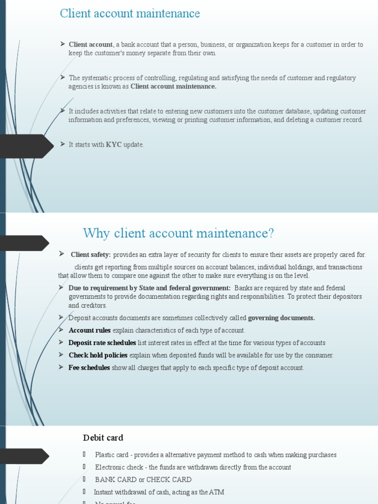 Client Account Maintenance Overview | PDF | Credit Card | Debit Card