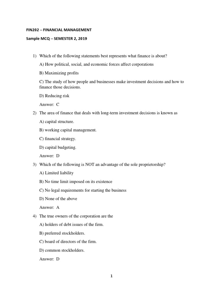 Fin202 Sem.2 2019 MCQ New Q | PDF | Bonds (Finance) | Yield (Finance)
