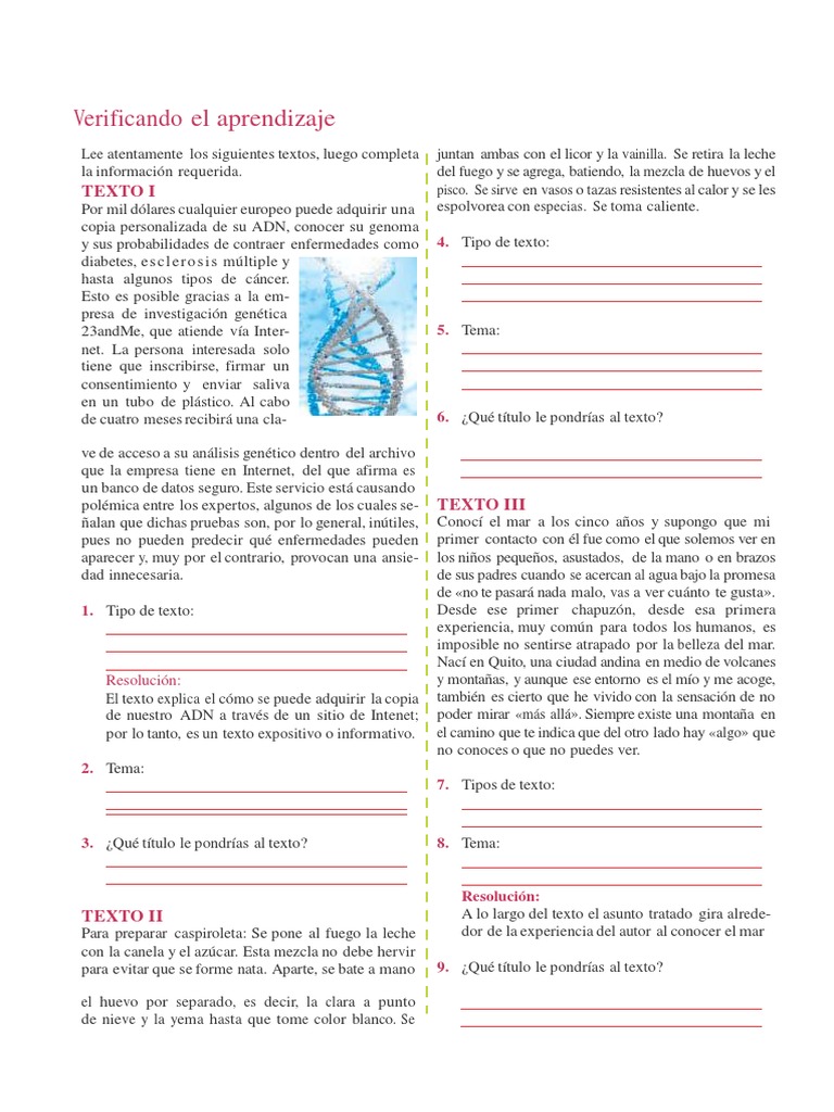 Tipos de Textos Ejercicios | PDF