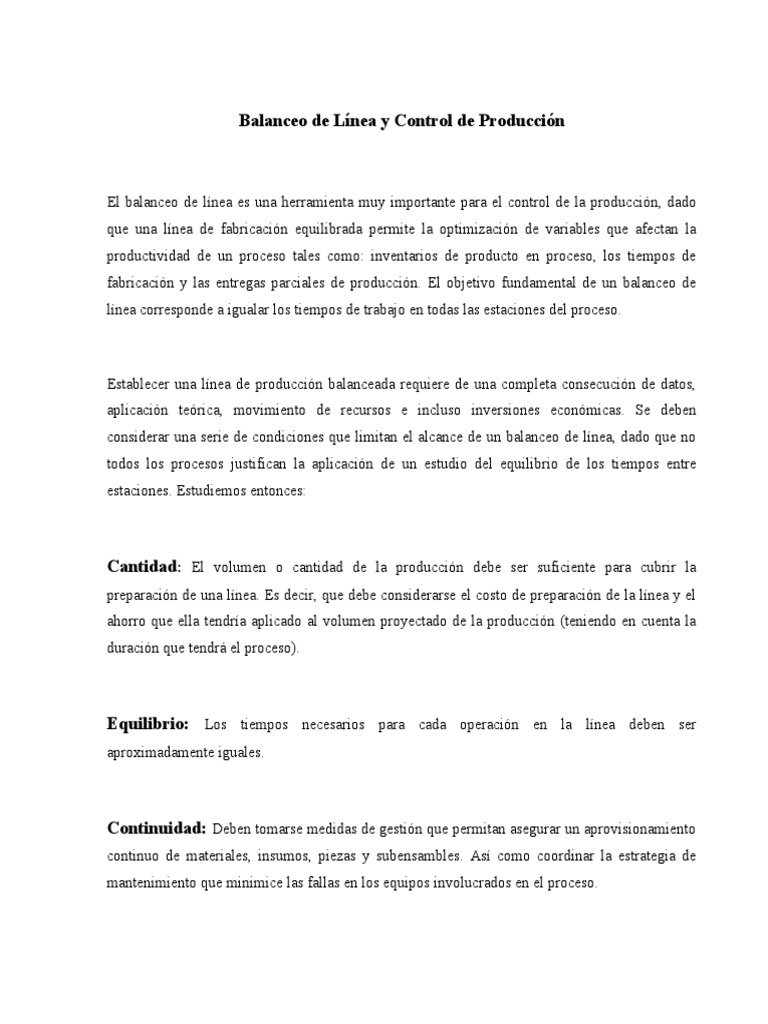 Balanceo de Lineas | PDF | Hora | Jefe de operaciones