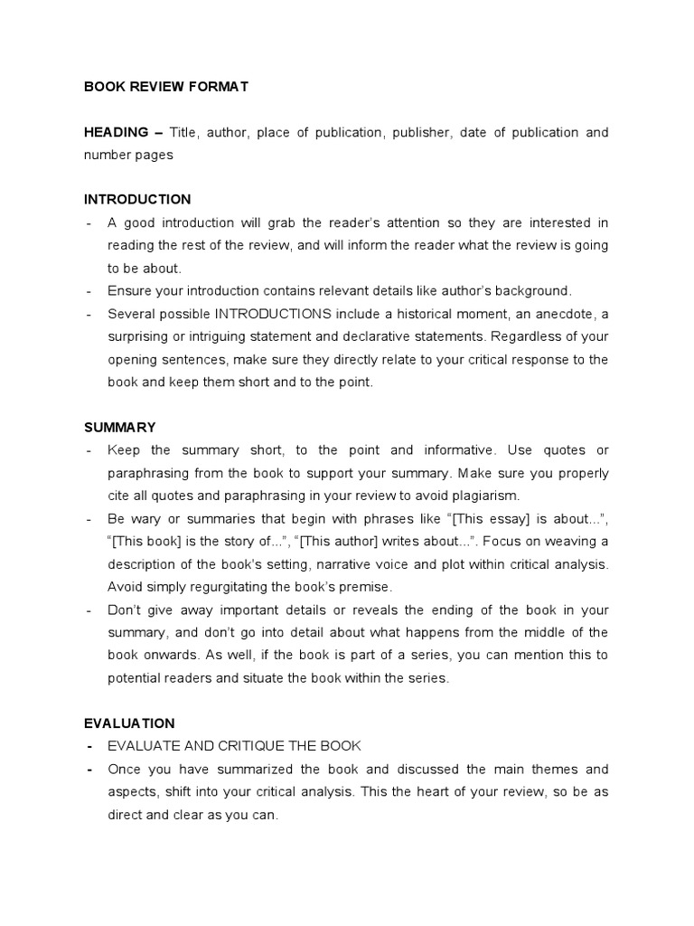 Book Review Format | PDF | Books | Essays