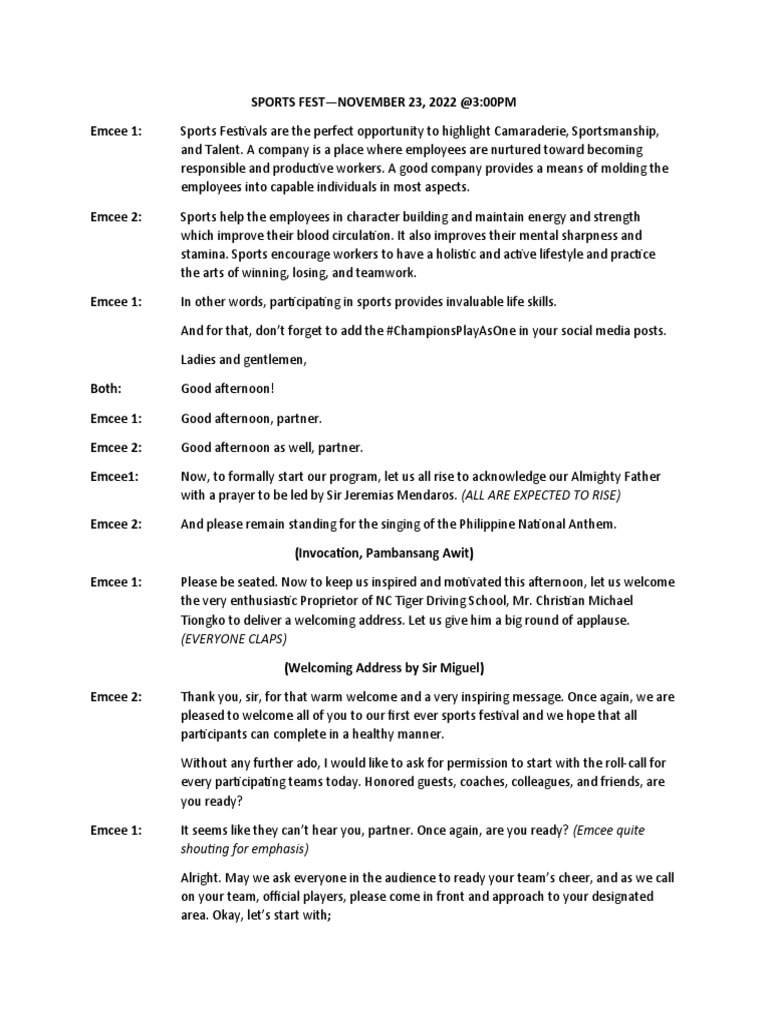 Sports Fest Script | PDF