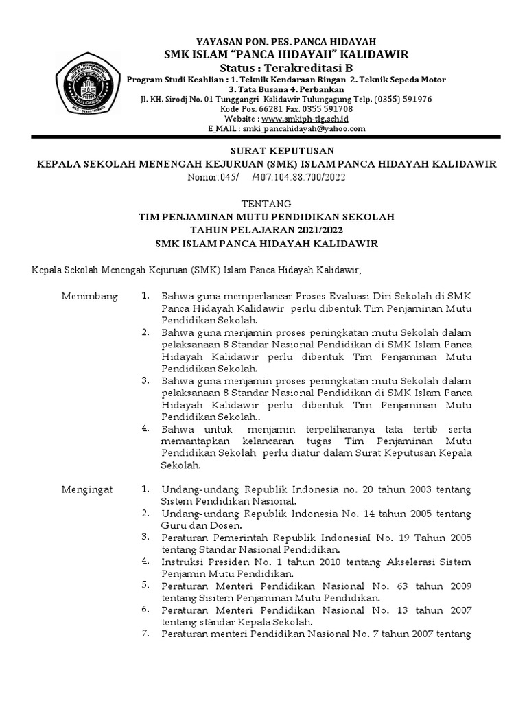 SK Tim Penjamin Mutu 2021 | PDF