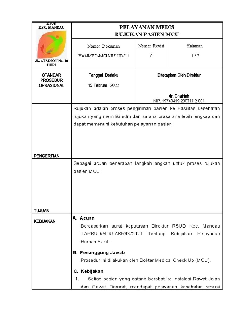 11 Sop Rujukan Pasien Mcu | PDF