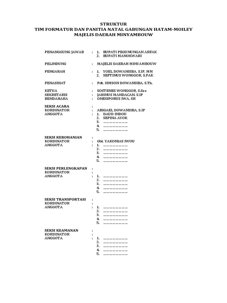 Struktur Tim Formatur Panitia Natal 2022 Pdf