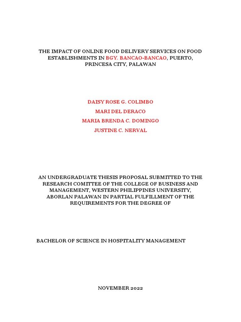 Impact of Online Food Delivery on Puerto Princesa Restaurants | PDF ...