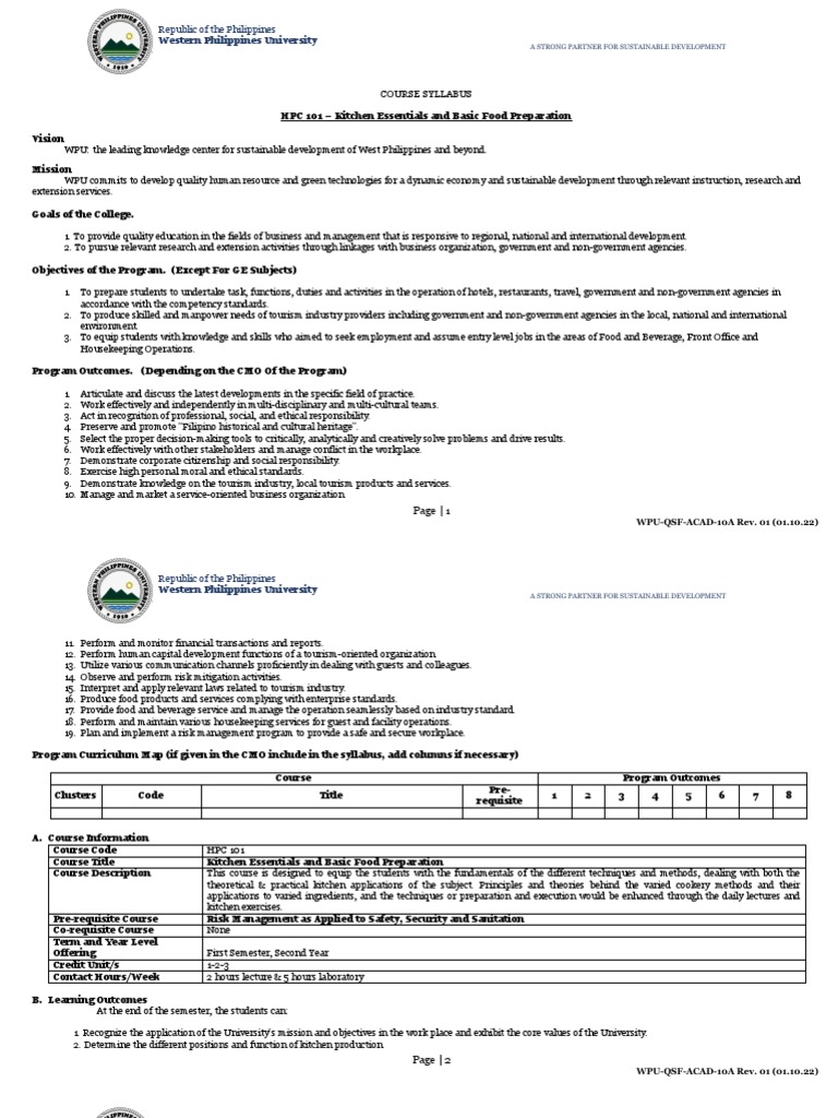 HPC106 Fundamentals in Food Service Operations | PDF | Menu | Meat