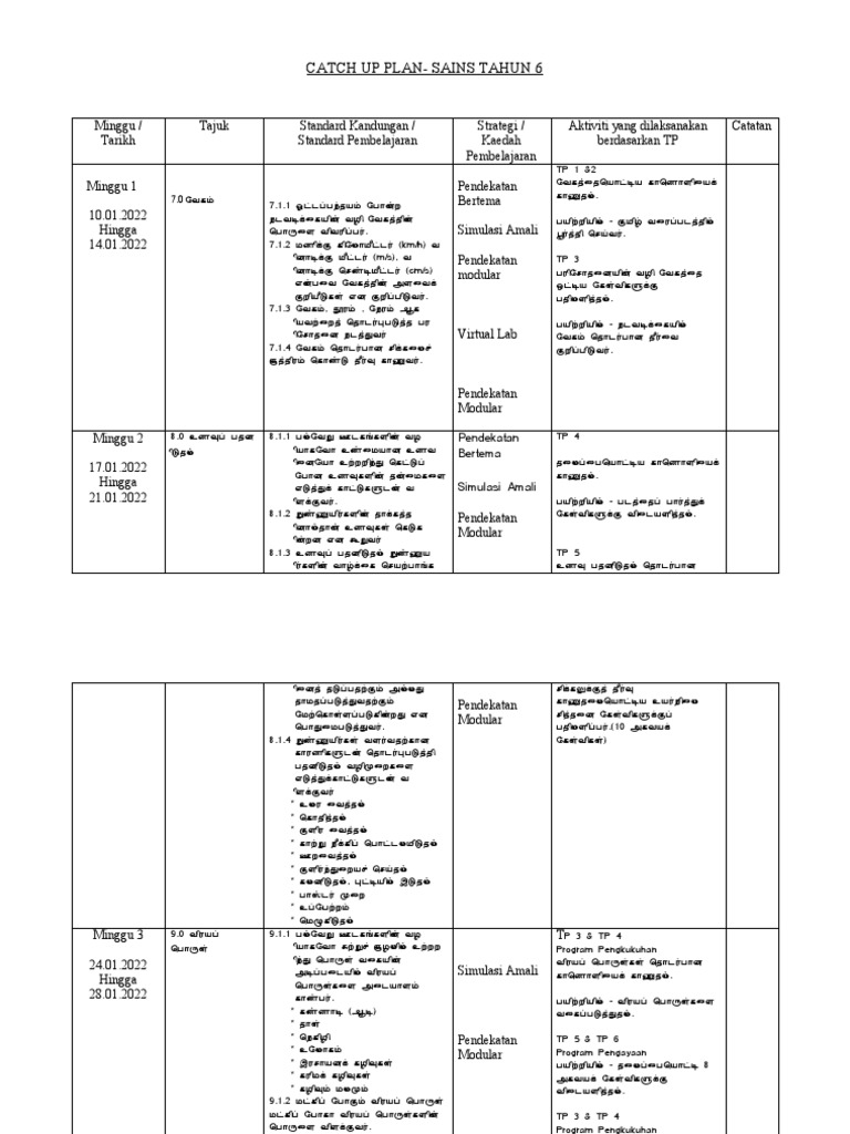 Catch Up Plan Science Year 6 | PDF