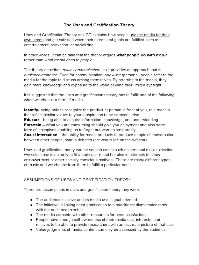 Uses and Gratification Theory UGT | PDF