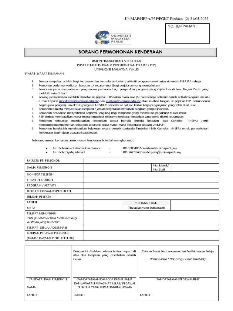 Borang_permohonan_kenderaan_PINDAAN_31052022 | PDF