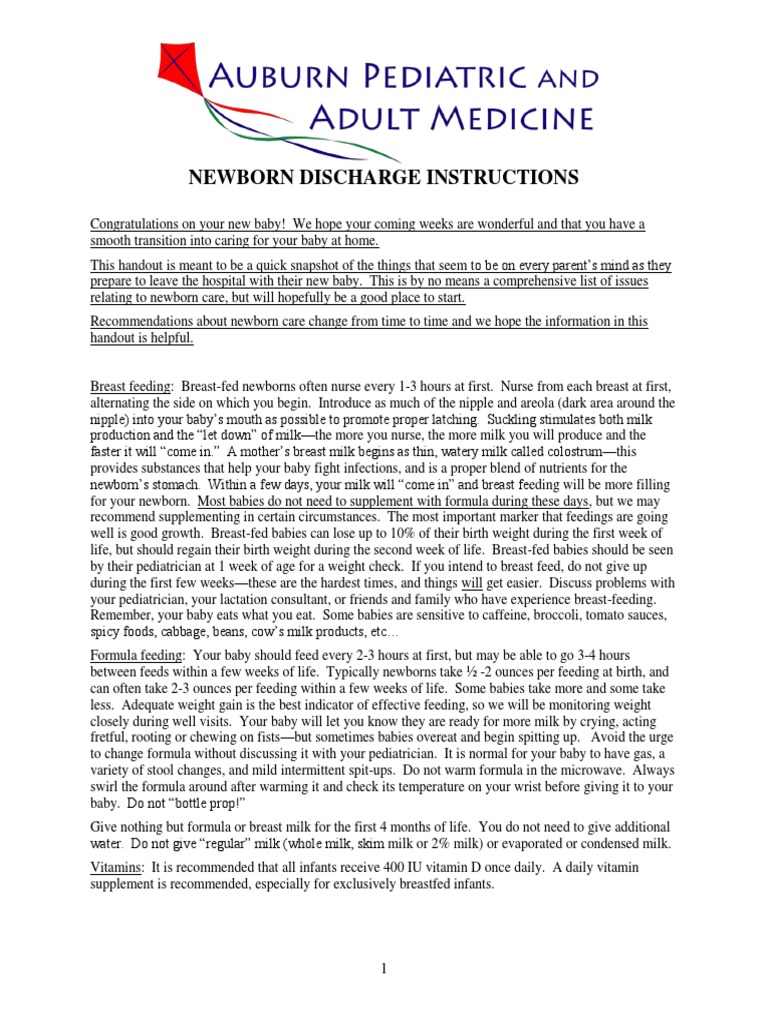 Newborn Discharge Instruction 2015 | PDF | Breastfeeding | Breast Milk