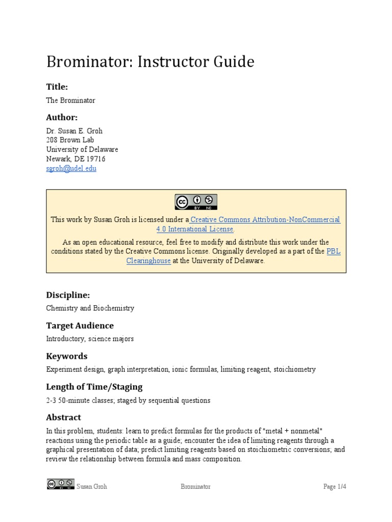 Brominator (Instructor Guide) | PDF | Chemical Compounds | Periodic Table