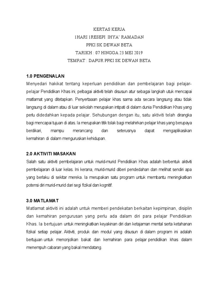 Kertas Kerja Program Keusahawanan Ppki SK Dewan Beta | PDF