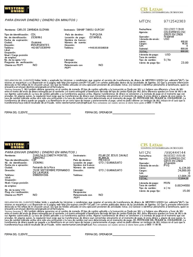 PDF Westernunion Factura e Carlos 7990444144 - Compress | PDF | Western ...