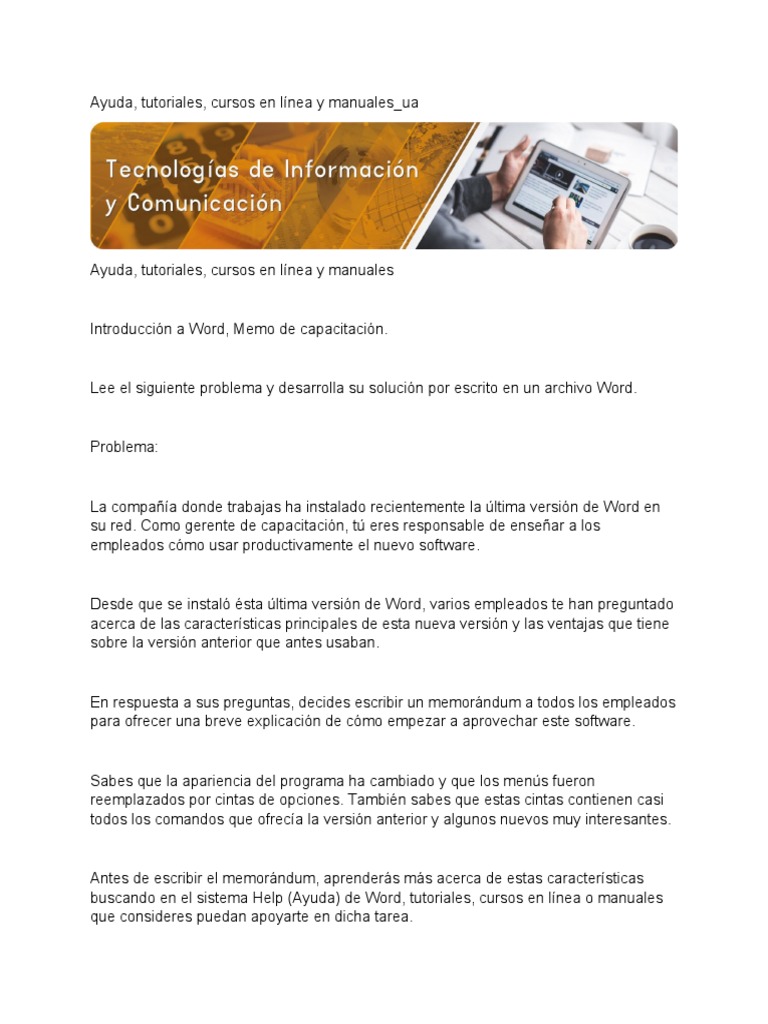 Actividad Ayuda, Tutoriales, Cursos en Línea y Manuales - Ua | PDF ...