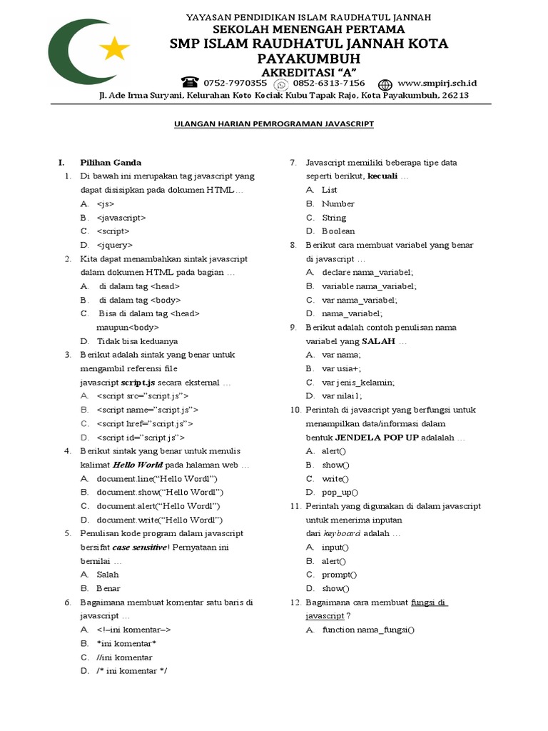 Soal Ujian Javascript | PDF