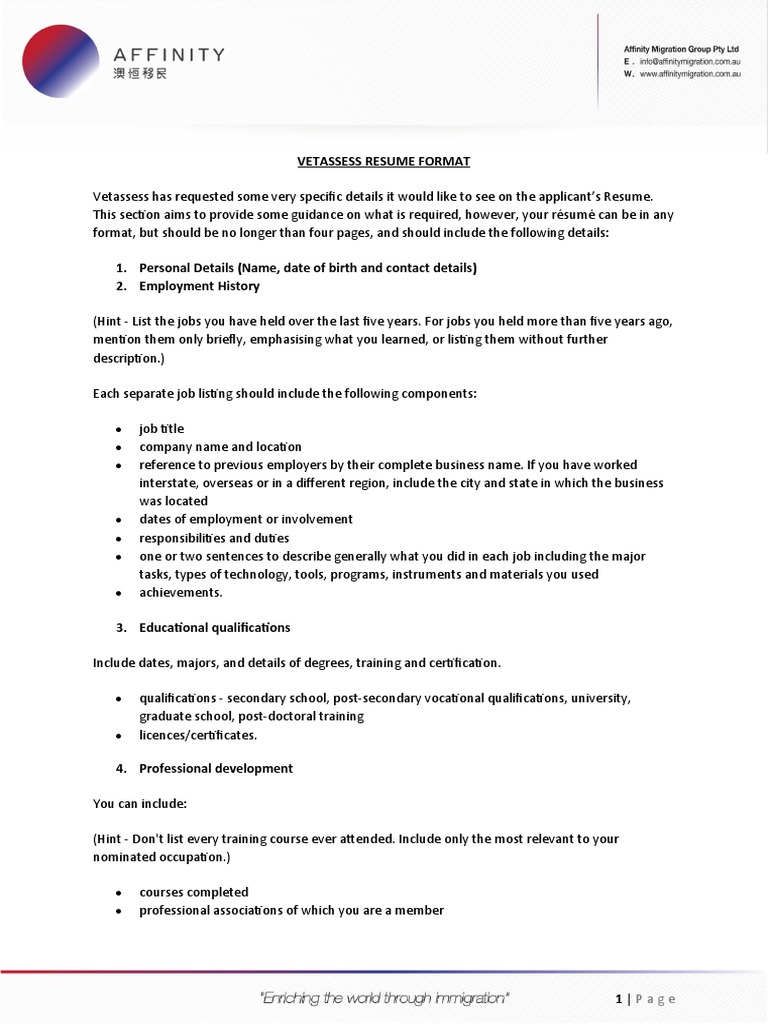 Vetassess Resume Format | PDF | Résumé