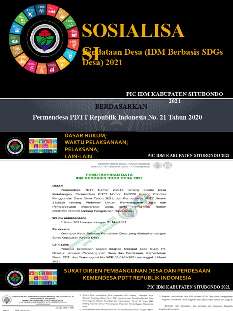 Sosialisasi Pendataan Desa (IDM Berbasis SDGs Desa) 2021 | PDF