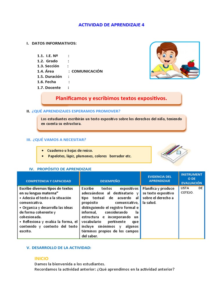 D4 A1 SESION Planificamos y Escribimos Textos Expositivos. | PDF D4 A1 SESION Planificamos y Escribimos Textos Expositivos. | PDF
