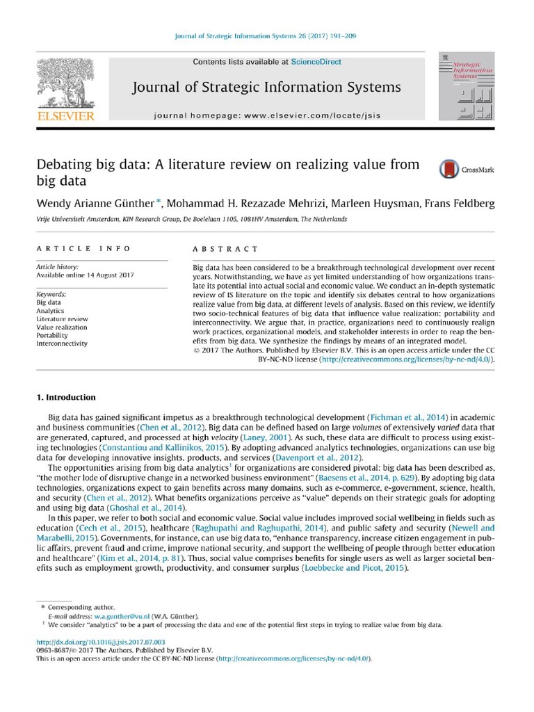 Week 2 - Debating Big Data - A Literature Review On Realizing Value ...