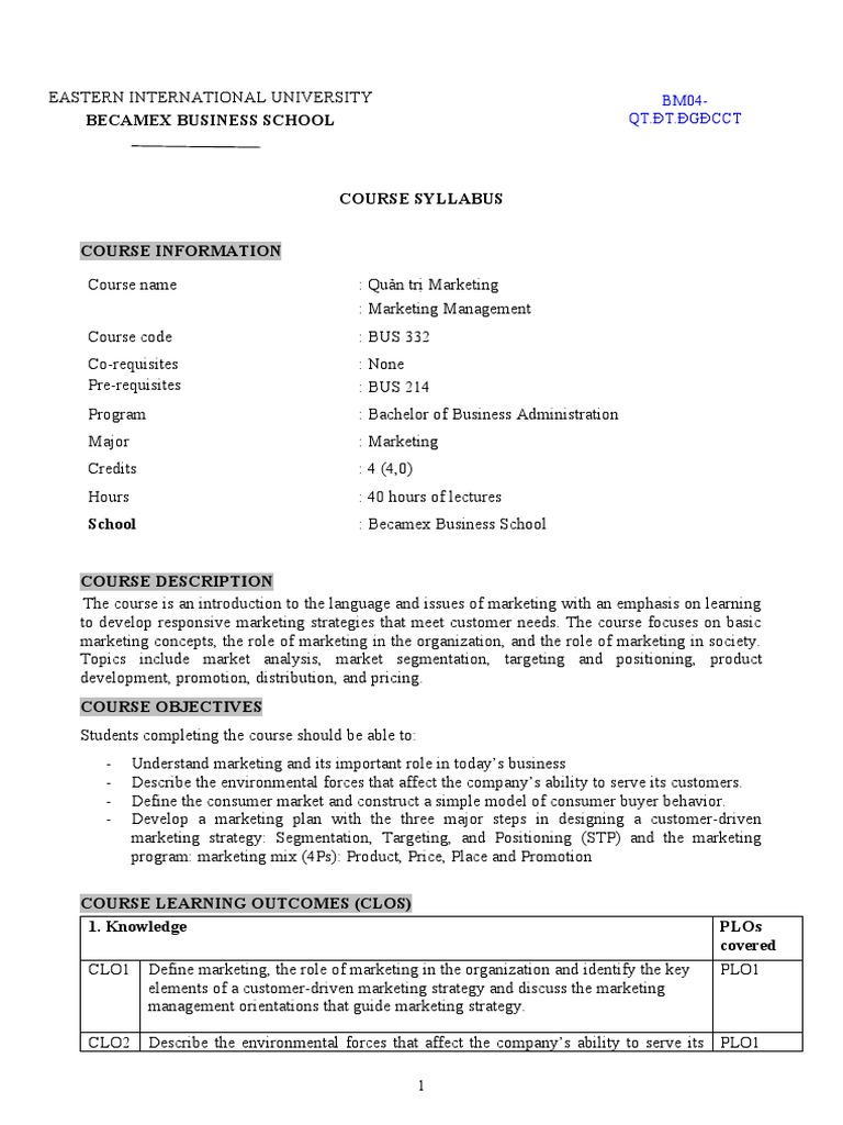 BUS 332 - Syllabus 2021 (Students Version) | PDF | Marketing ...