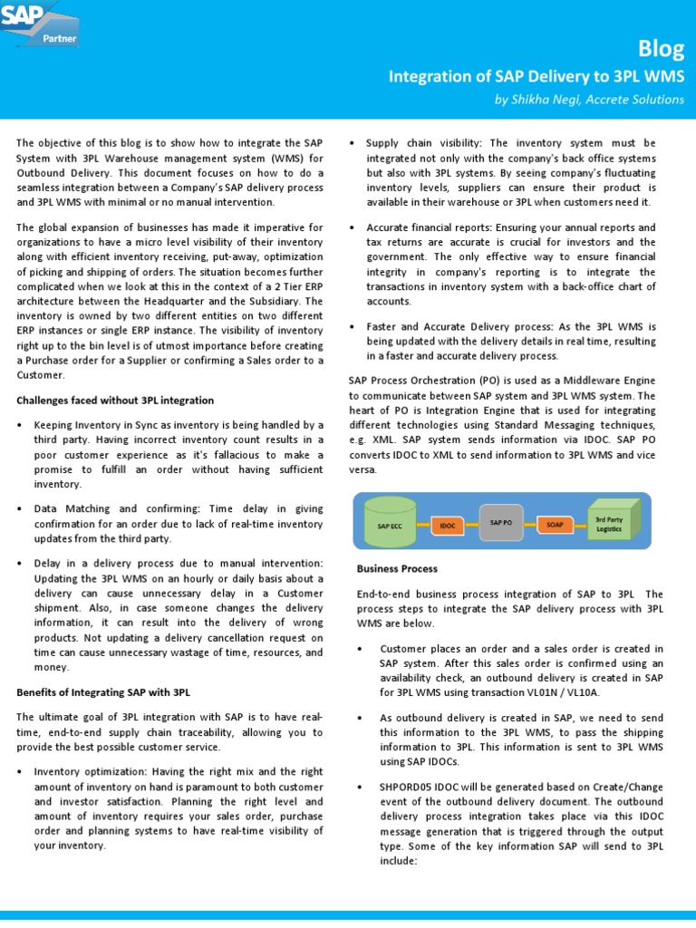 Integration of SAP Delivery To 3PL WMS | PDF