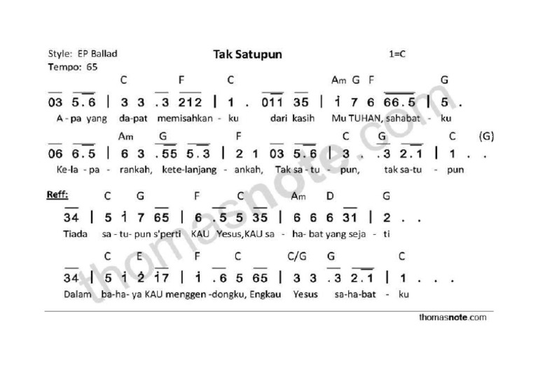 Partitur Lagu Rohani Tak Satupun | PDF
