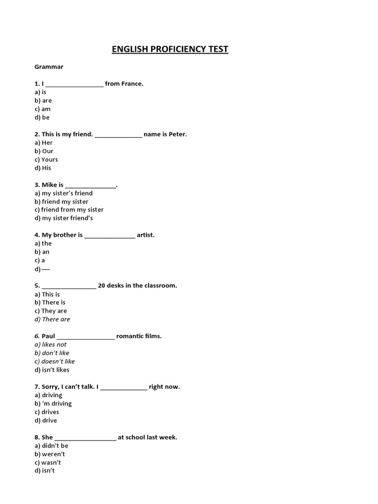English Proficiency Test | PDF