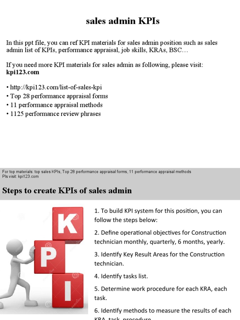 Sales Admin Kpis | PDF | Performance Indicator | Performance Appraisal