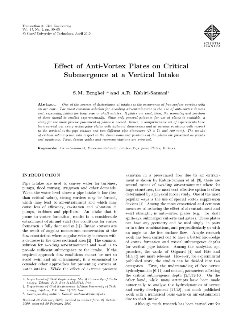 The Effect of Anti-Vortex Plates on Critical Submergence at Vertical ...