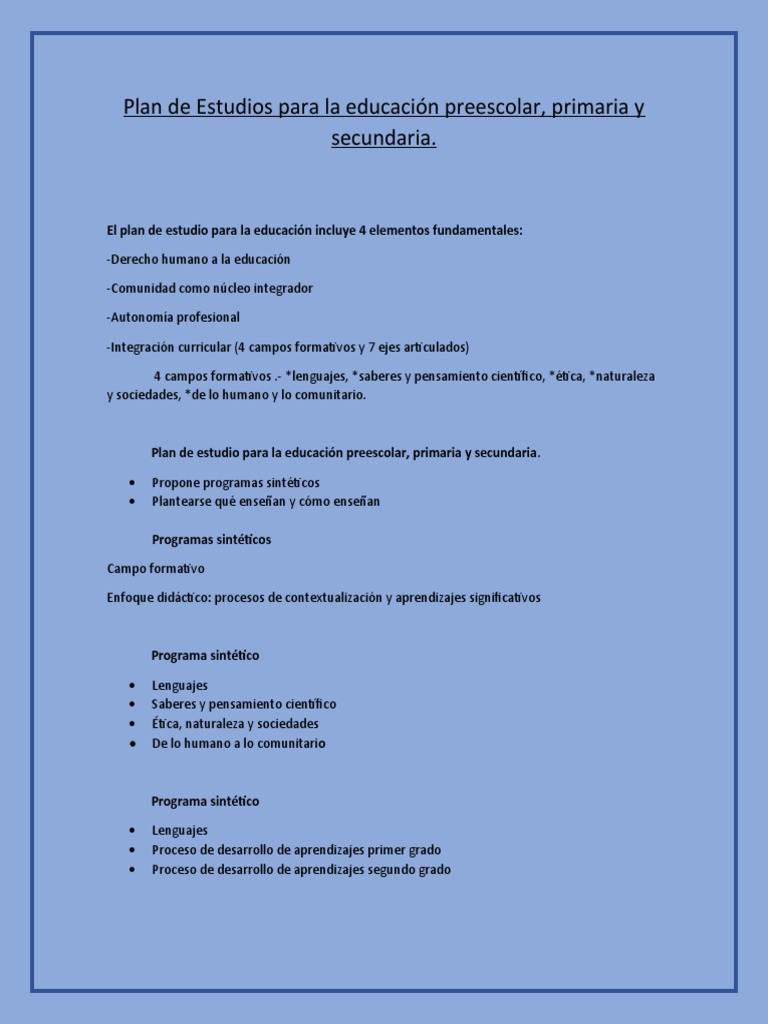 Plan de Estudios para La Educación Preescolar | PDF | Artes del ...
