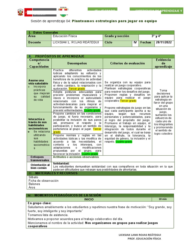 Semana 2 3°y 4° Ea9 Lunes 28 Miércoles 30 Viernes 02 Pdf