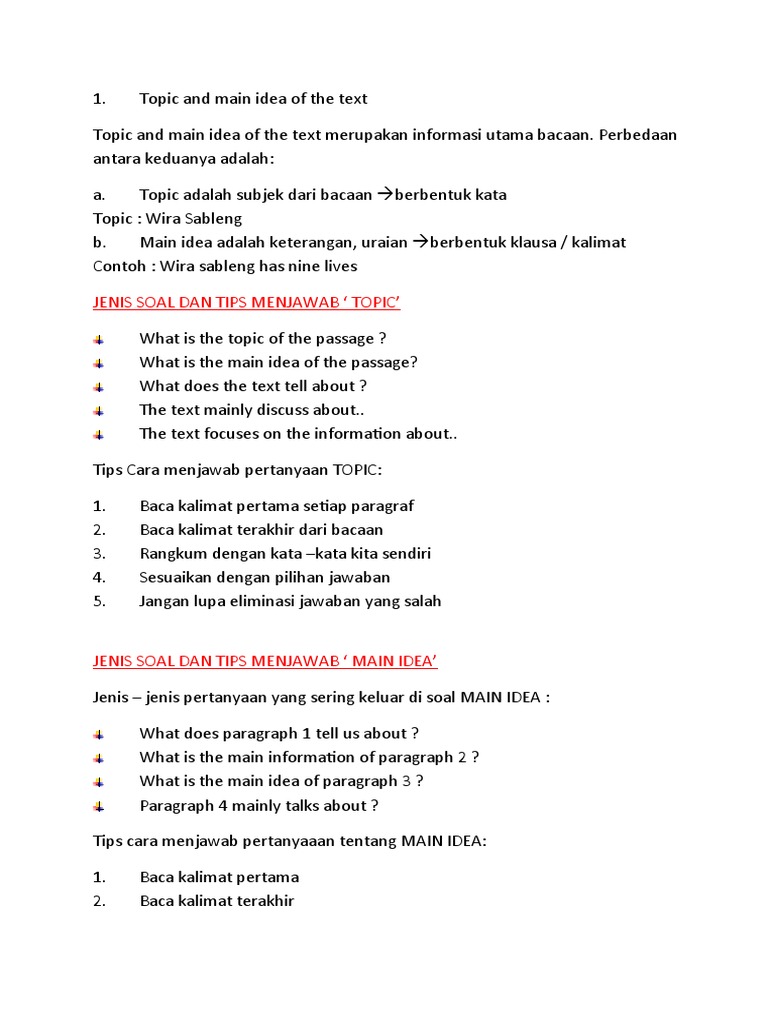 Topic and Main Idea of The Text - Test B Inggris Masuk Polri | PDF