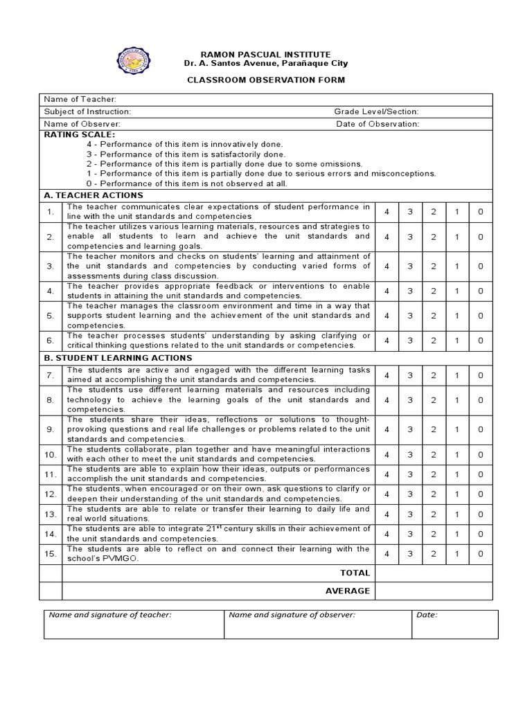 PEAC Classroom Observation Form | PDF | Teachers | Learning PEAC Classroom Observation Form | PDF | Teachers | Learning