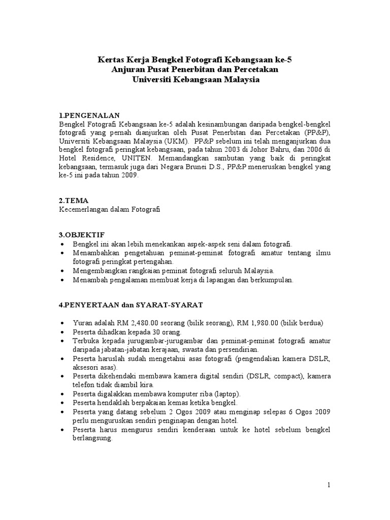 Kertas Kerja Bengkel Fotografi | PDF