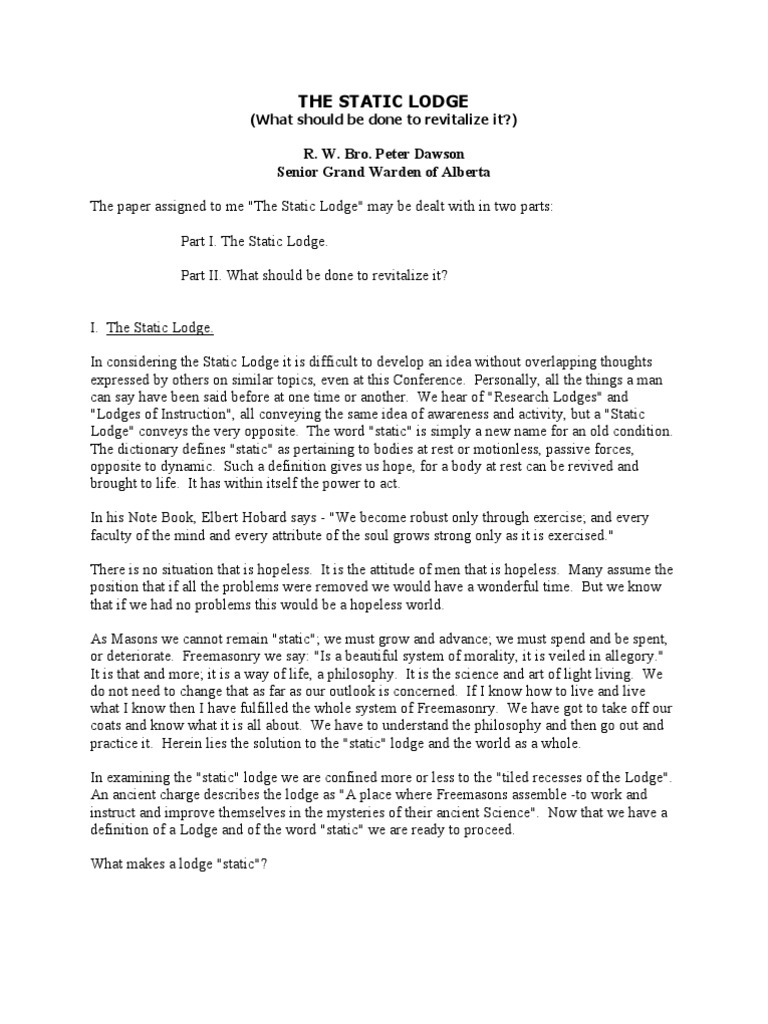 The Static Lodge (4 PGS) | PDF | Freemasonry | Masonic Lodge