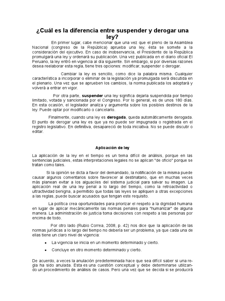 Cuál Es La Diferencia Entre Suspender y Derogar Una Ley | PDF | Derecho ...