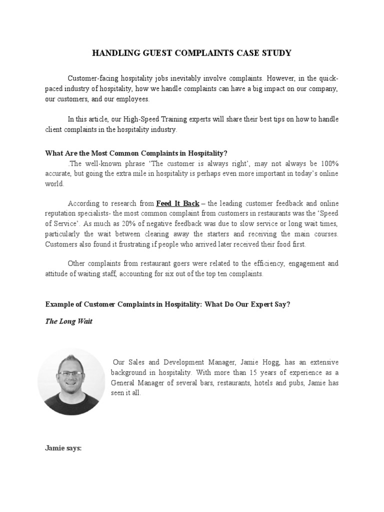 Handling Guest Complaints Case Study Sample | PDF | Waiting Staff