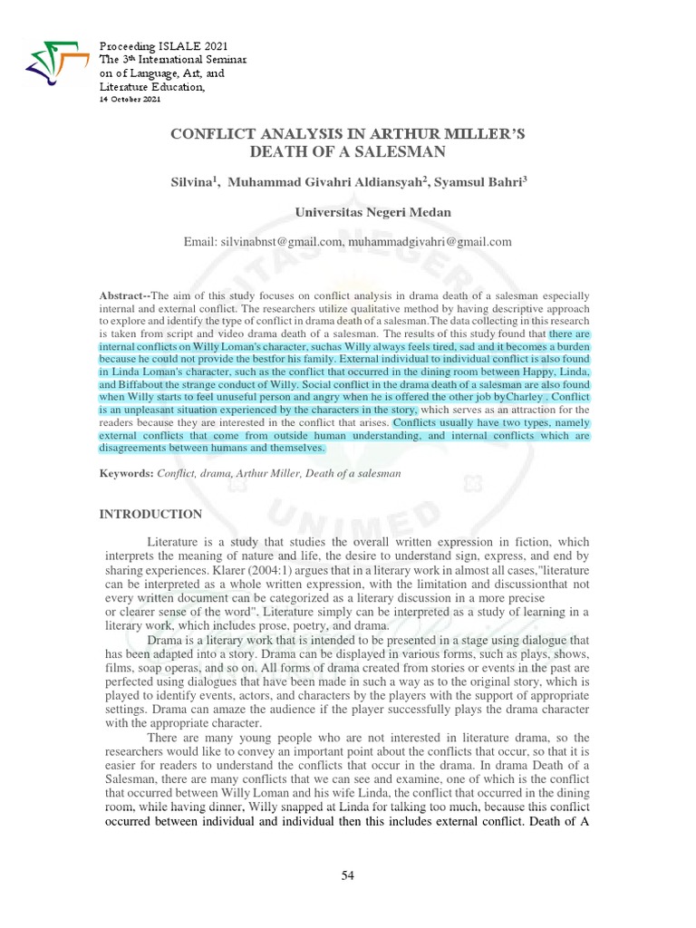 Conflict Analysis in Arthur Miller's Death of A Salesman | PDF ...