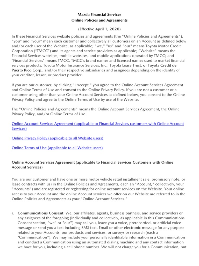 Mazda Financial Services OC and OPP | PDF | Http Cookie | Authentication