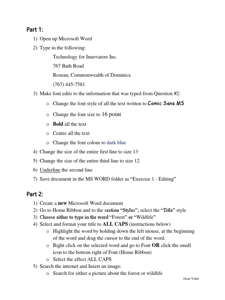 Basic Microsoft Word (Exercise 1) 2022 | PDF | Microsoft Word | Zip ...