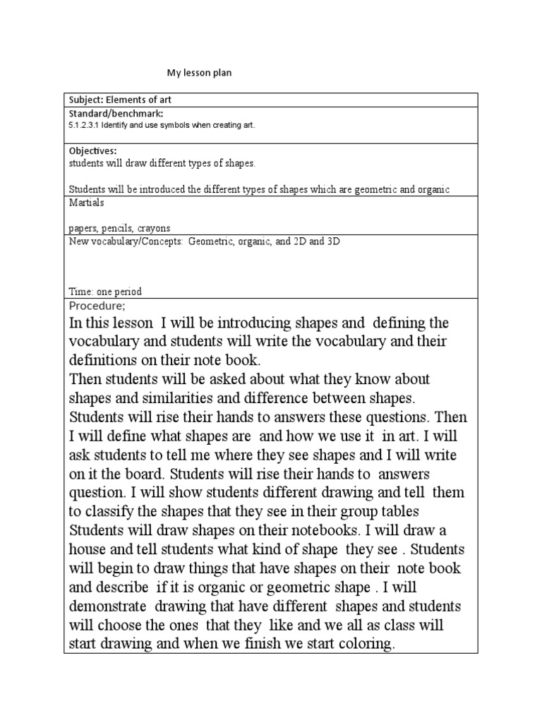 My Lesson Plan For Art Element Shape | PDF | Art