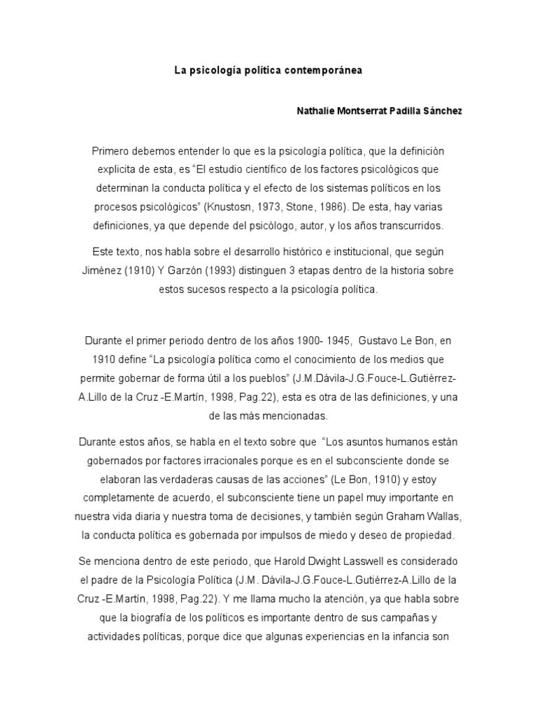 Psicología Política Contemporánea | PDF | Sicología | Actitud (psicología)