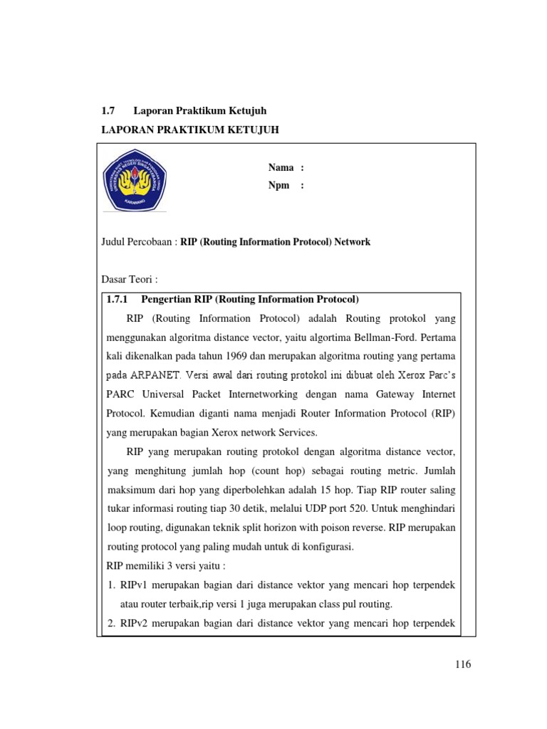 Laporan Praktikum RIP Network | PDF | Griya & Taman