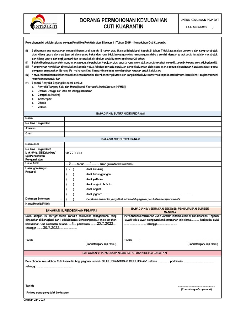 Borang - Permohonan - Kemudahan - Cuti - Kuarantin - PDF HFMD | PDF Borang - Permohonan - Kemudahan - Cuti - Kuarantin - PDF HFMD | PDF