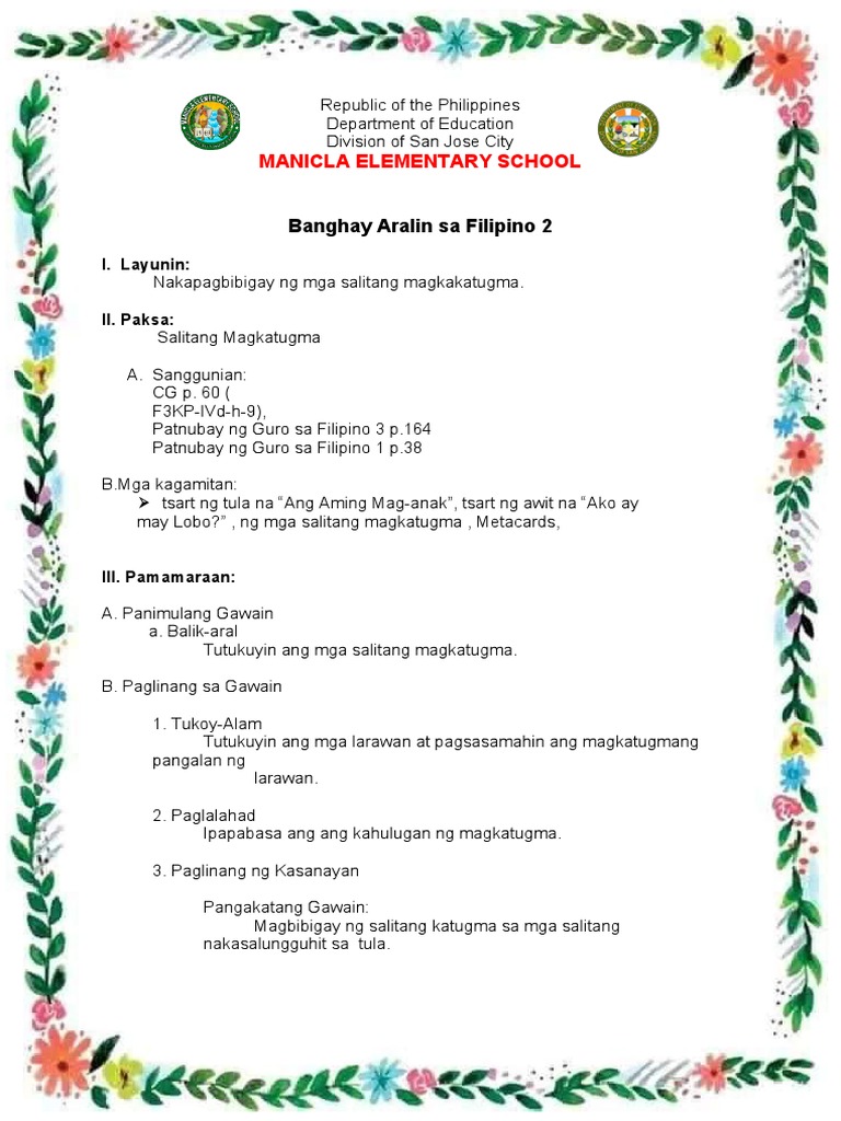 Banghay Aralin Sa Filipino 2 | PDF