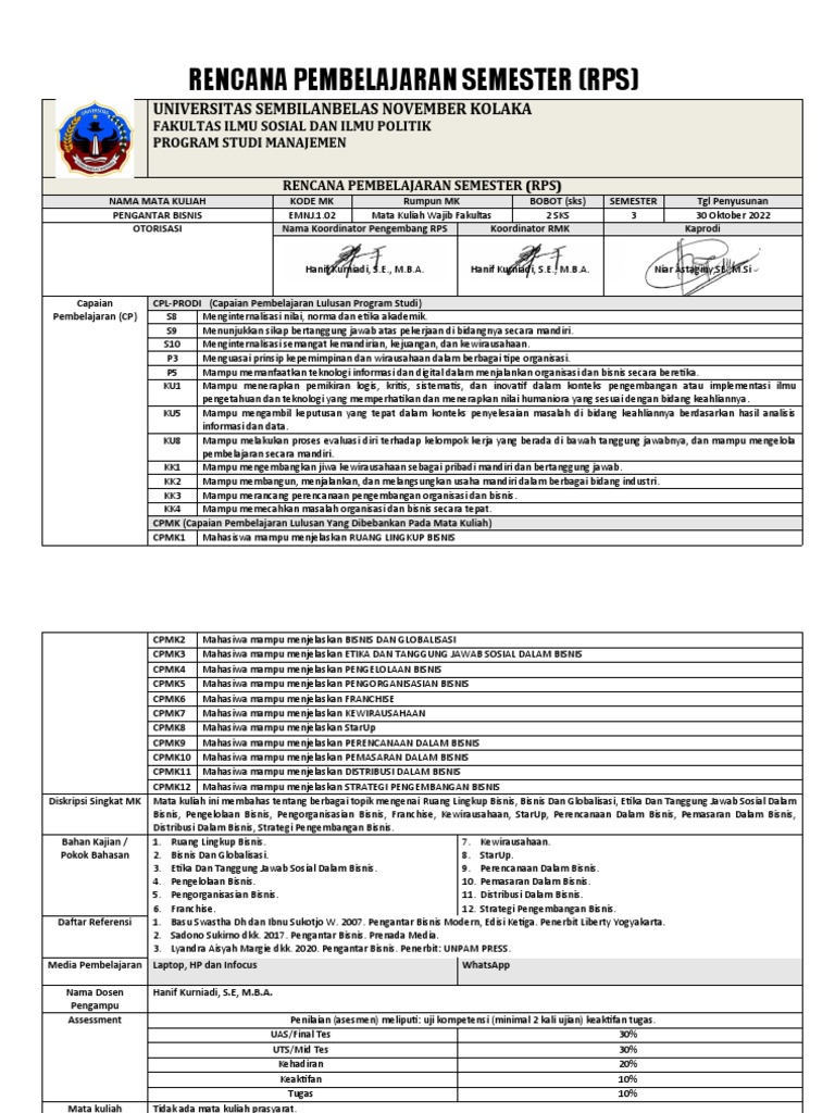 RPS Pengantar Bisnis | PDF